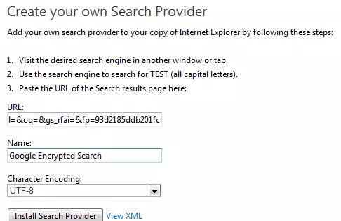 proveedor de búsqueda de Internet Explorer