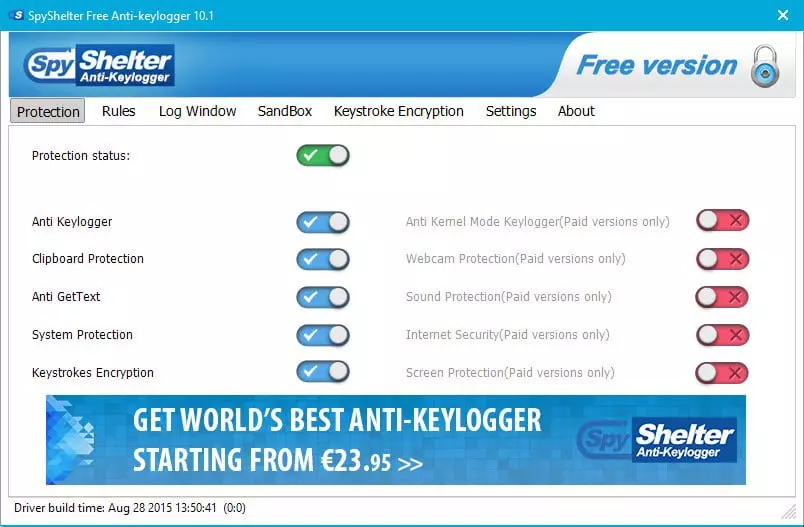 SpyShelter elimina la restricción gratuita Anti-Keylogger de 32 bits e integra un controlador de cifrado
