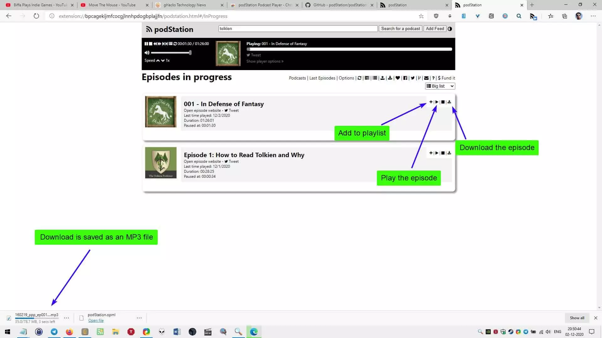 épisode de téléchargement de podstation