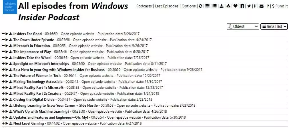 Visualização de lista pequena de Podstation