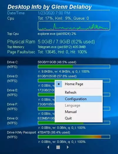 Desktop Info kontekstmenu