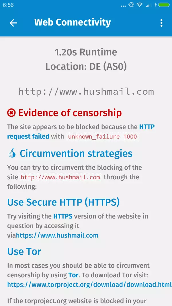 ooniprobe web connectivity test