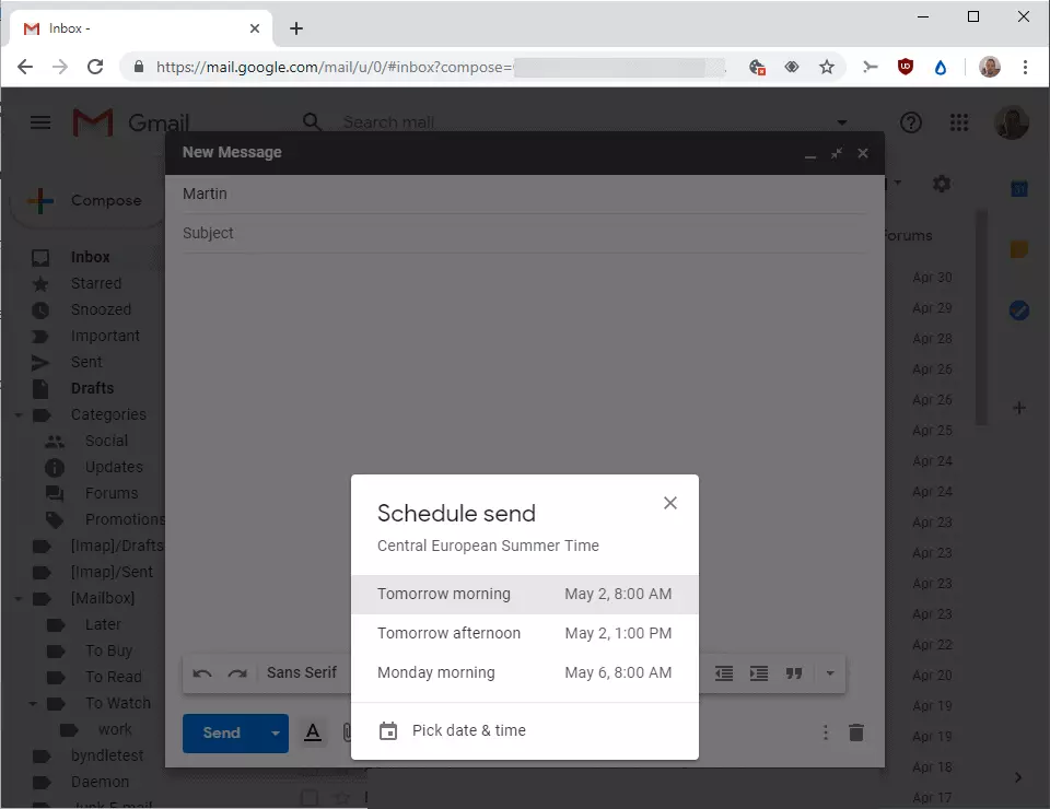 Com programar correus electrònics a Gmail