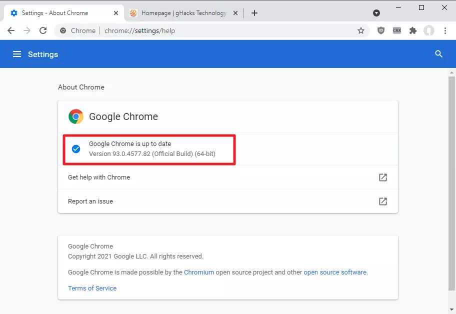 актуализация на сигурността на google chrome 93.0.4577.82