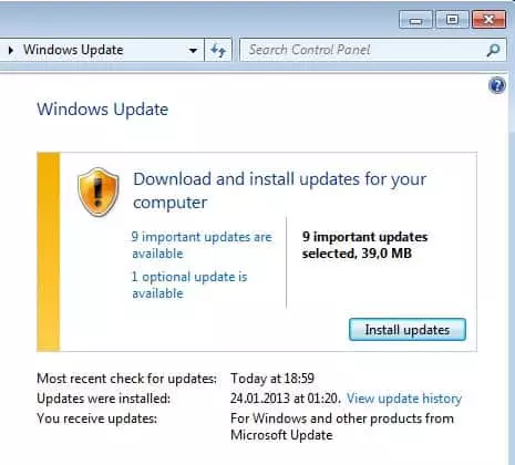 windows update ເດືອນກຸມພາ 2013