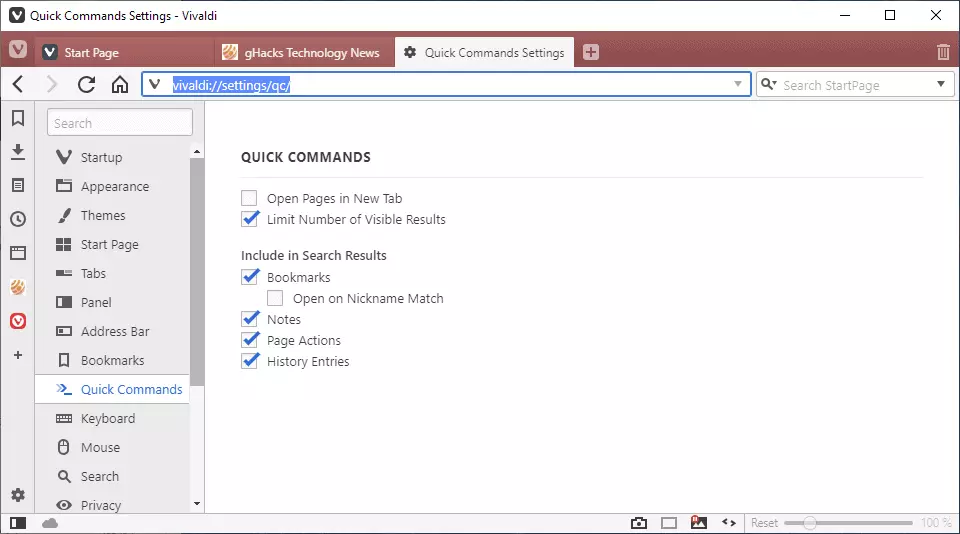 vivaldi quick commands settings