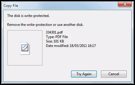 disk je zaštićen od pisanja