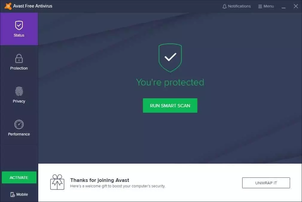 Avast Free Antivirus - Interface