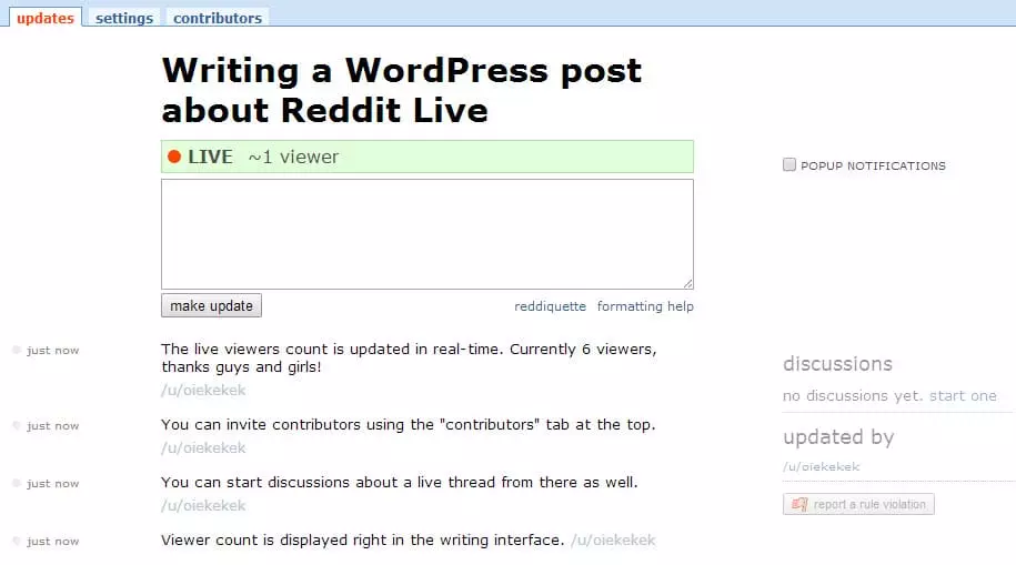 live na interface ng reddit