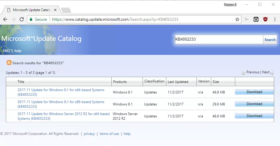 Microsoft-KB4052234 KB4052233 Windows жаңартулары