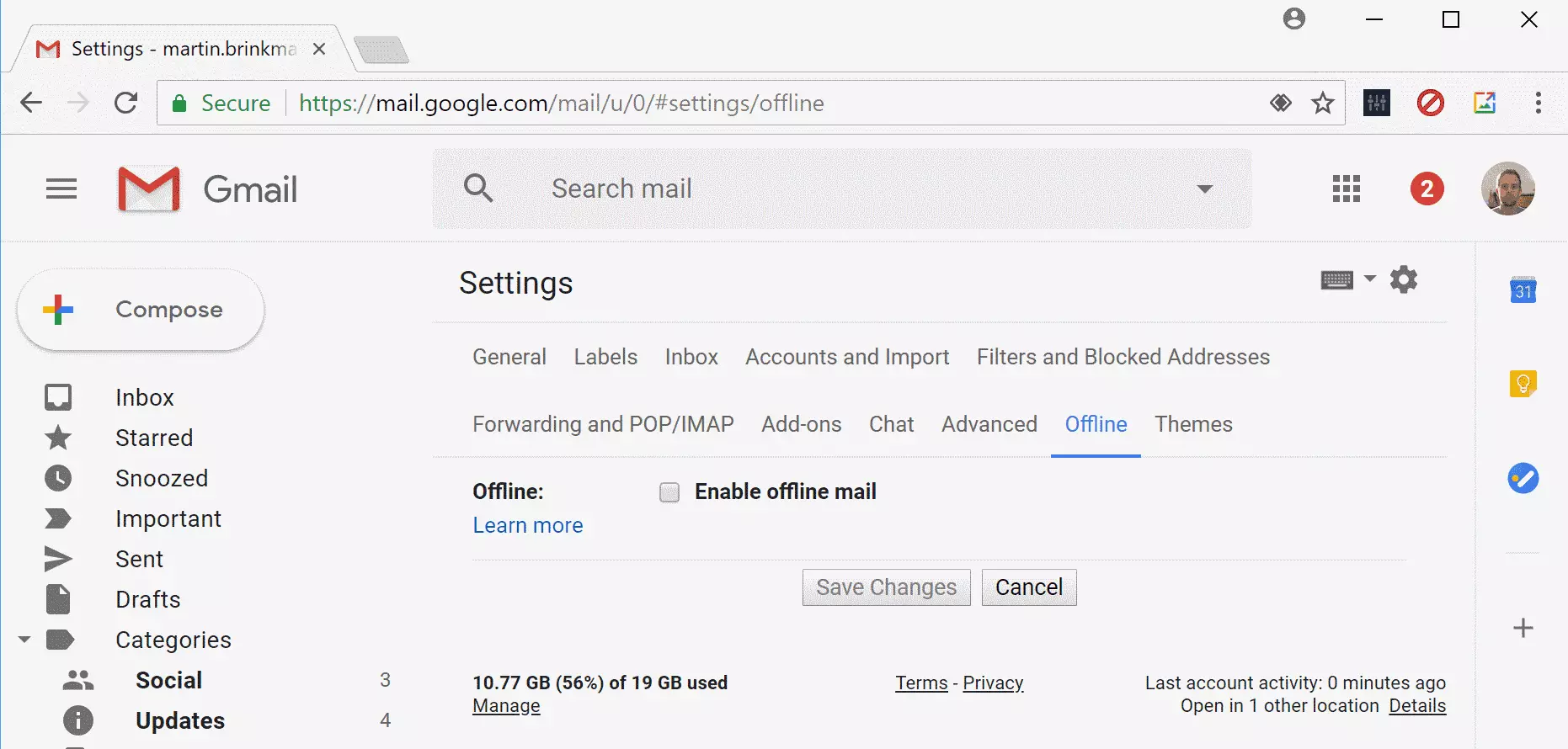 gmail án nettengingar