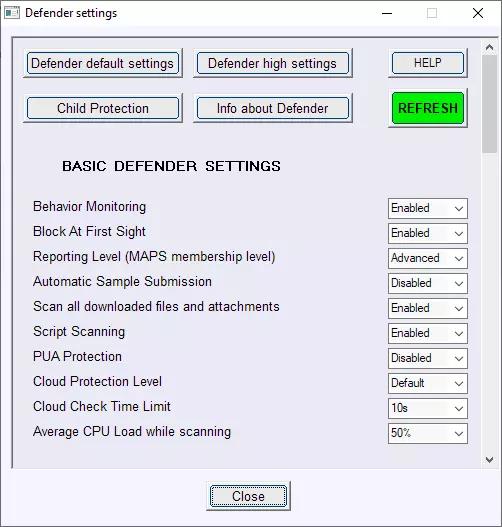 ConfigureDefender: Windows Defender Konfiguratiounsinstrument