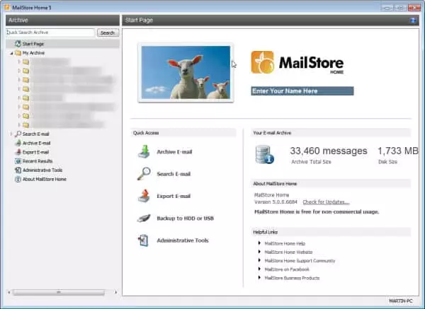 MailStore Home 5 i lëshuar, Softueri rezervë i emailit