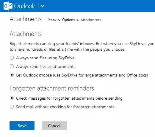 outlook.com vedlegg skydrive skjermbilde