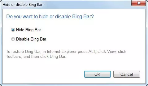 skrýt nebo zakázat bing bar