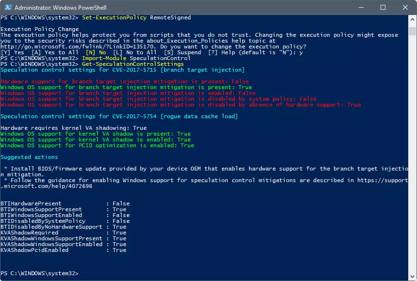 meltdown specter vulnerability script