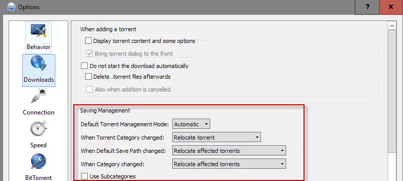 qbittorrent の高度な保存管理