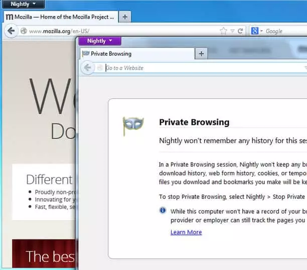 Prywatne przeglądanie Firefox na okno