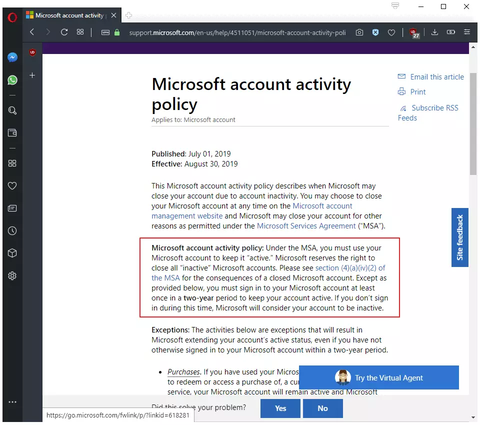 Microsoft アカウント ポリシー