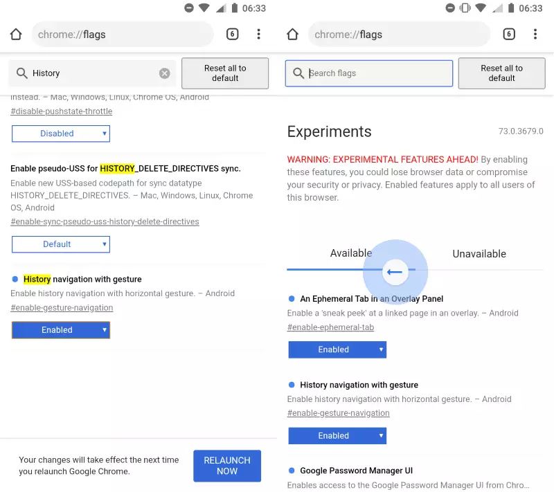 krmarjenje po zgodovini v Chromu s potezo