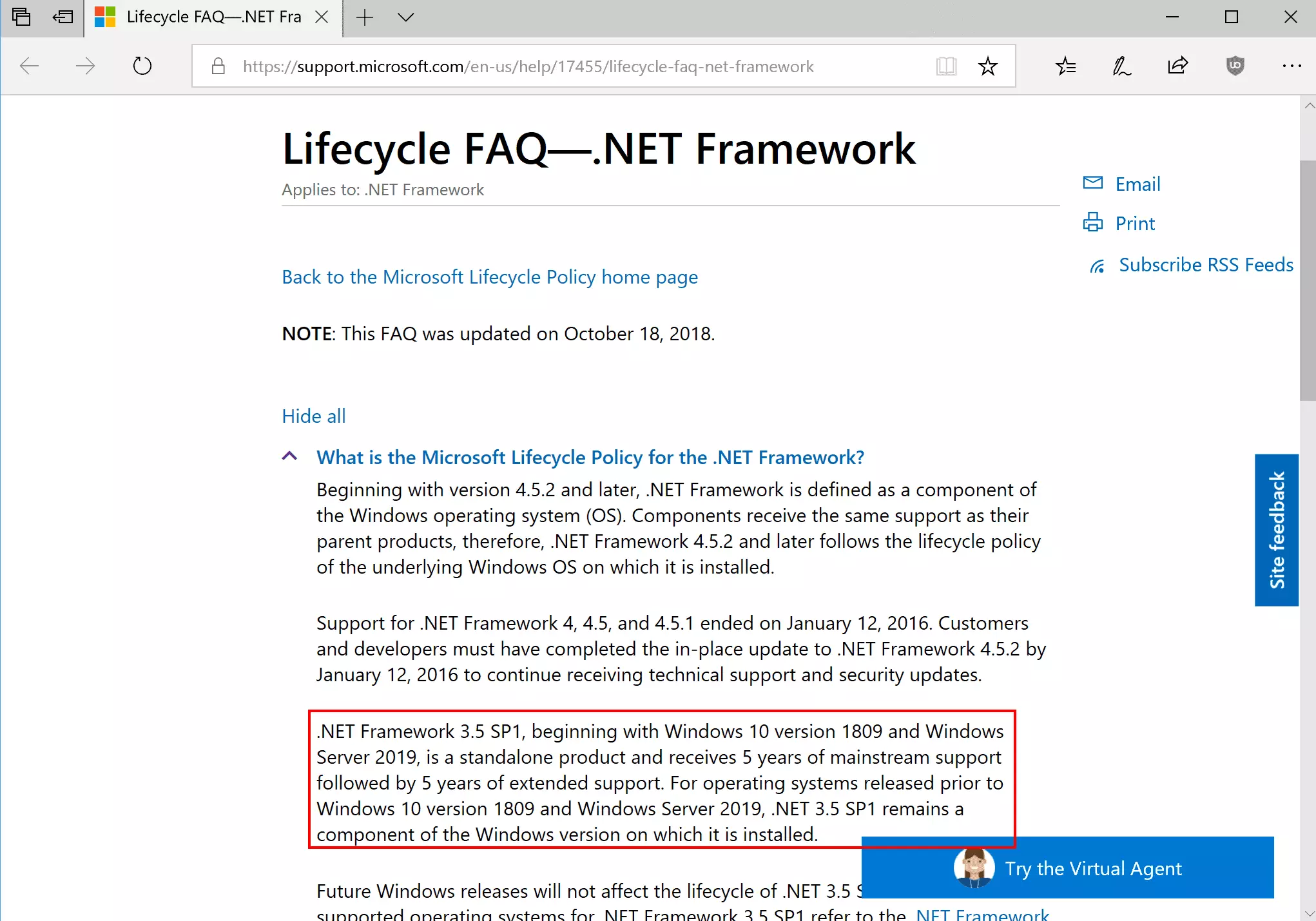 windows 10 net framework 3.5 نهاية الدعم