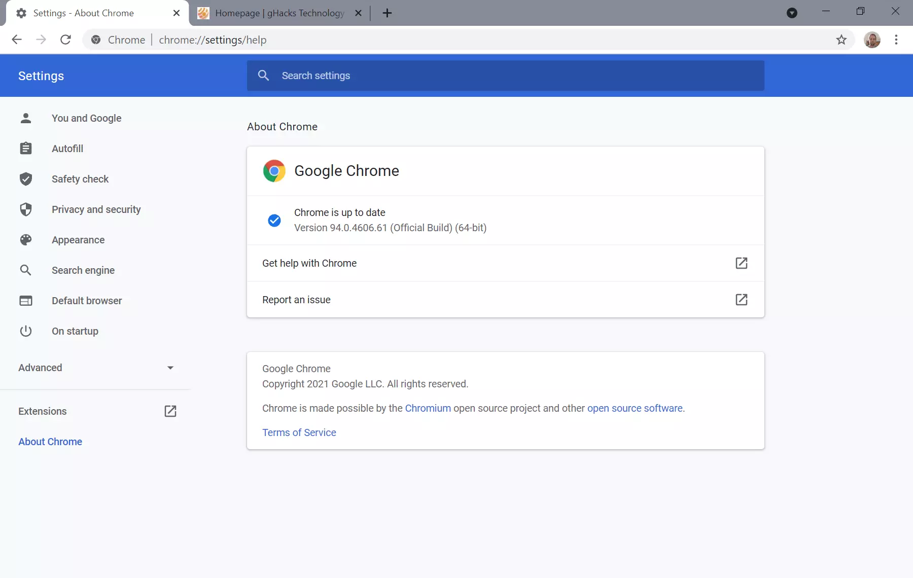 google chrome 94.0.4606.61 feiligens patch