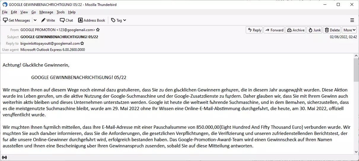 фішингова електронна пошта німецька