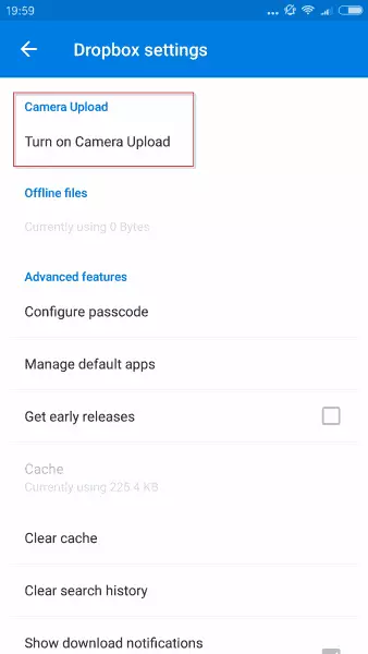Dropbox kamera kargatzea