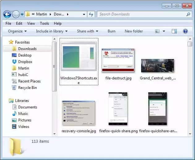 Windows Explorer ikonoaren tamaina