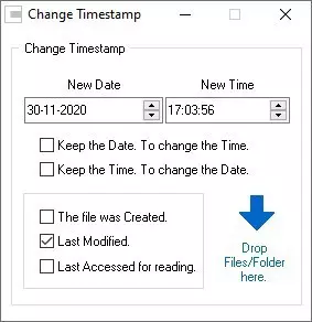Файл, хавтсанд үүсгэсэн, өөрчилсөн огноо, цагийн шинж чанаруудыг Change Timestamp ашиглан тохируулна уу