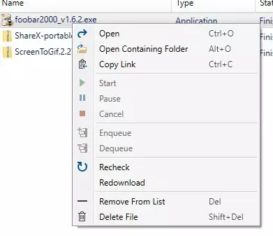 AM Downloader kontextové menu