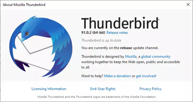 Thunderbird 91.0.2: ونڊوز ٽاسڪ بار کي بند ڪرڻ جو اختيار اڻ پڙهيل ميل بيج شامل ڪيو ويو