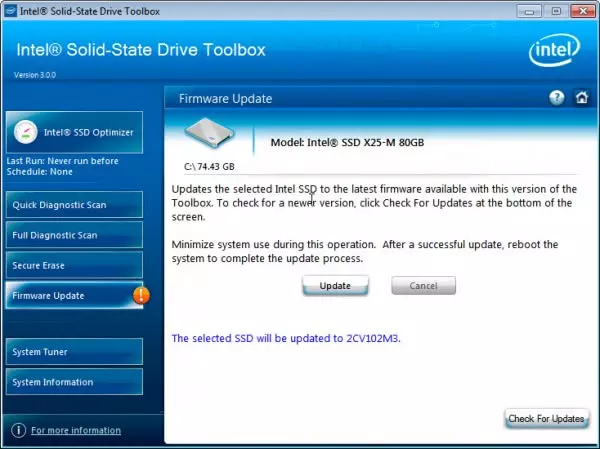 intel ssd firmware განახლება