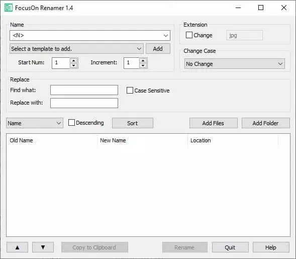 FocusOn Renamer estas simpla kaj senpaga ilo por alinomigo de bataj dosieroj por Vindozo