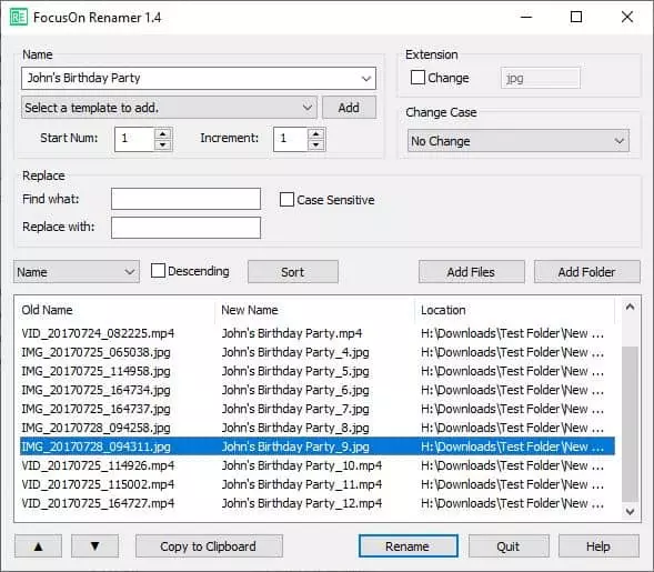 FocusOn Renamer ŝanĝi nomon