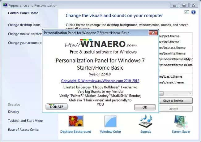 Personalization panel windows 7