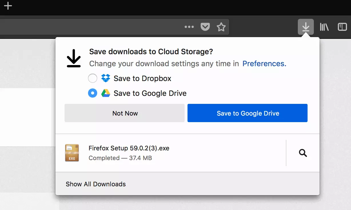 firefox save sa cloud storage