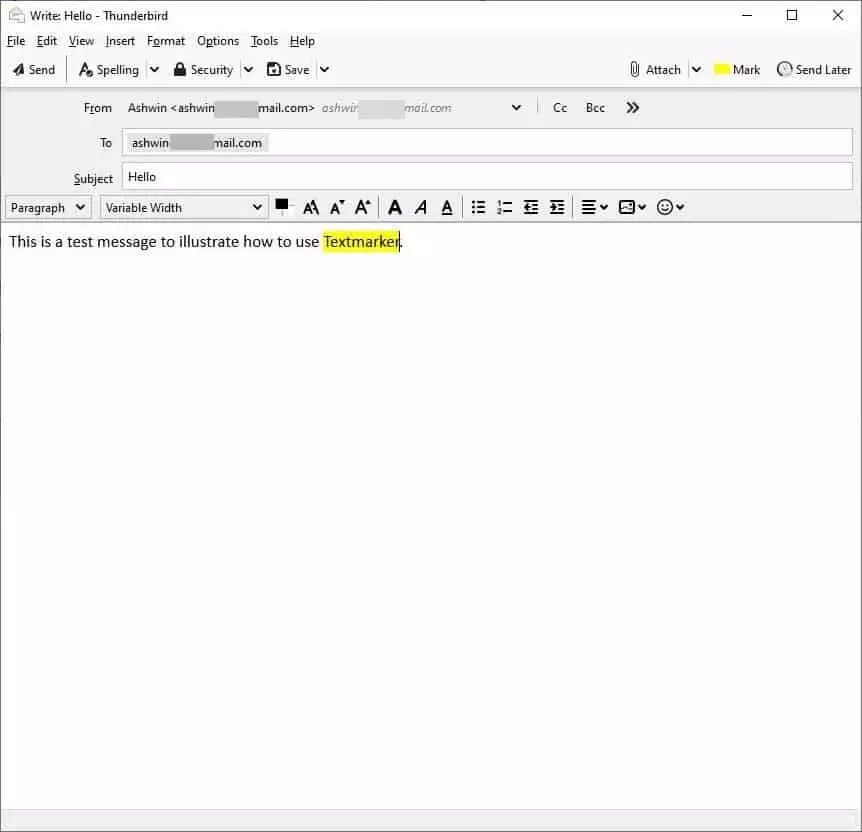 Enfasizza t-test fil-mails ħerġin tiegħek bl-estensjoni Textmarker għal Thunderbird