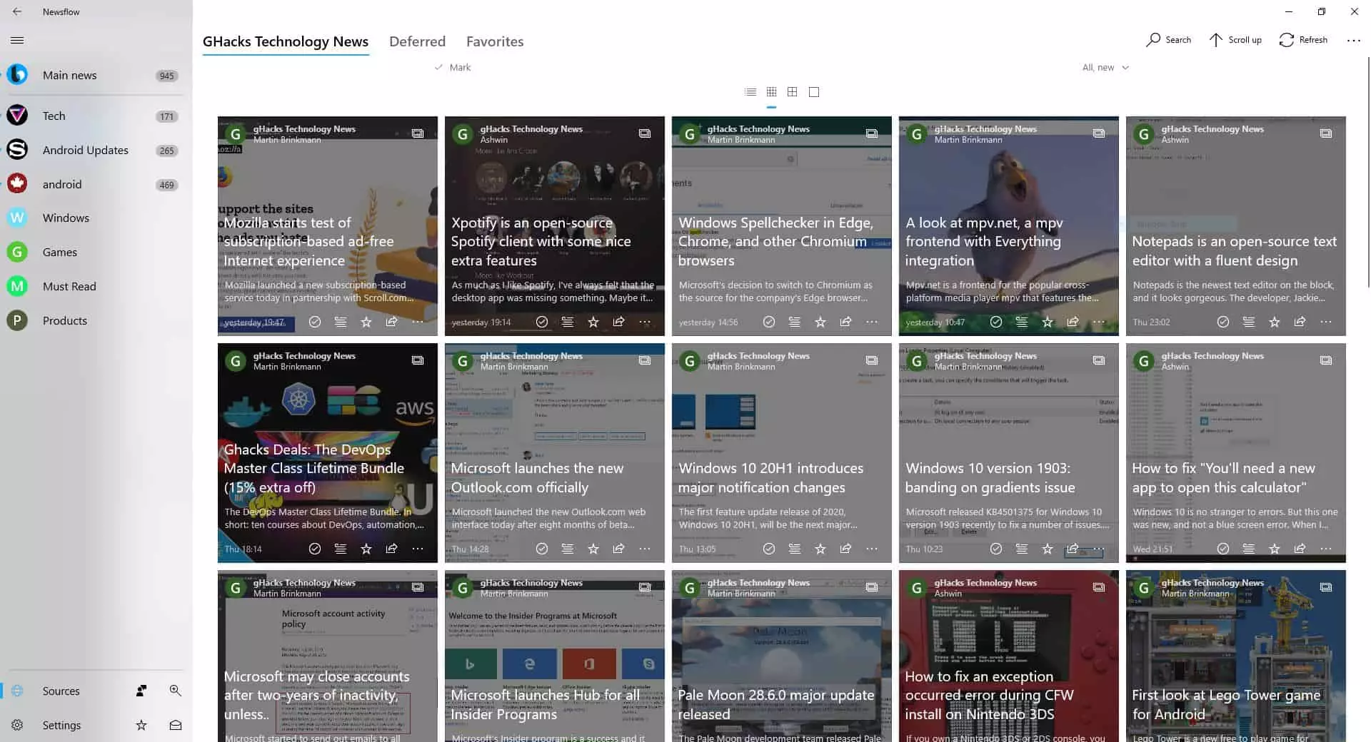 Newsflow ke sesebelisoa sa 'mali sa RSS sa mahala, se ka khonehang sa Windows 10