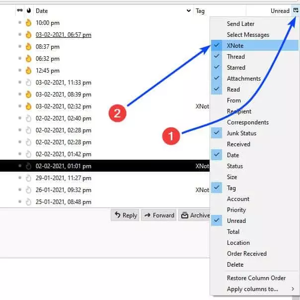 XNote++ thunderbird column