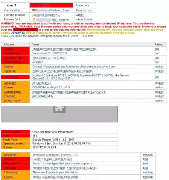 informacje o przeglądarce internetowej