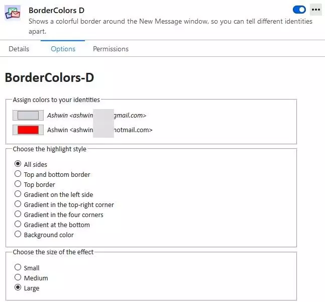 Zokonda pa BorderColors D addon