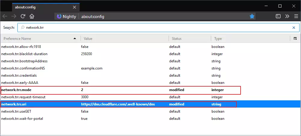 firefox network trr dns sobre https