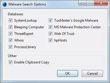 opsiynau chwilio malware