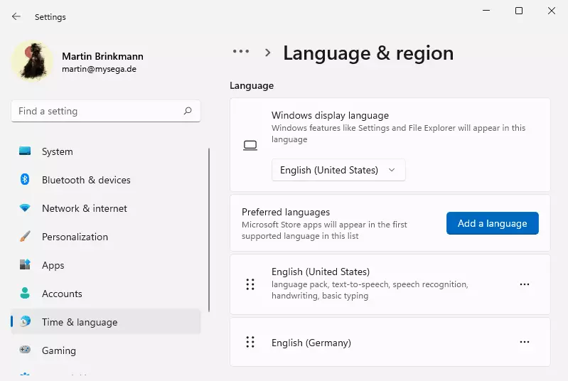 ภาษาที่แสดงของ windows 11