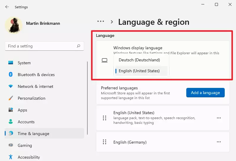 Windows 11 Sprache der Benutzeroberfläche ändern