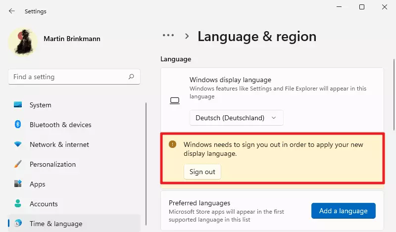 windows 11 neustart um die sprache zu ändern