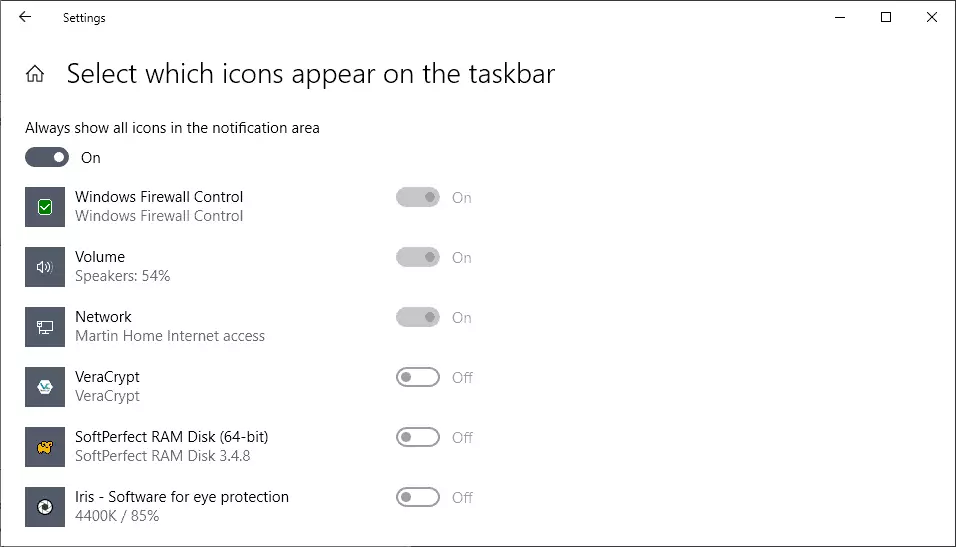 иконалар биремнәр тактасын сайлагыз Windows 10