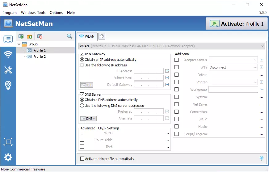 တိုးတက်ကောင်းမွန်သော ပရိုဖိုင်စီမံခန့်ခွဲမှုဖြင့် Windows Network Settings Manager NetSetMan 5.0 ကို ထုတ်ပြန်ခဲ့သည်။