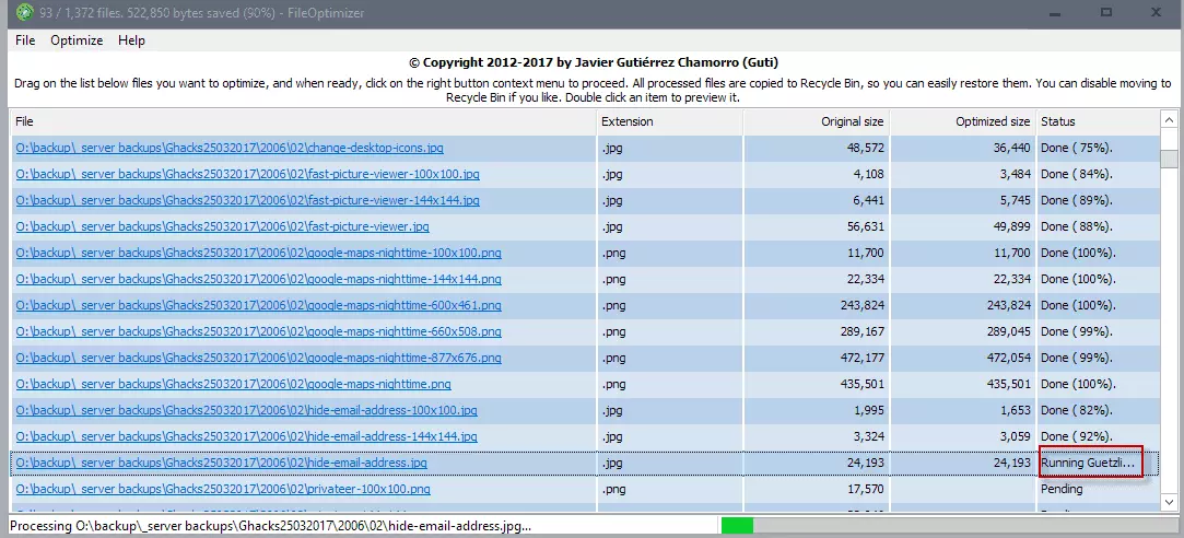 ແລ່ນໄຟລ໌ optimizer guetzli